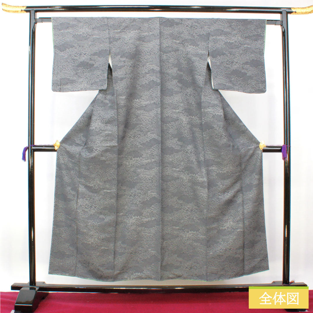 小紋 正絹 身丈155cm 裄丈62cm 袷 具墨色（ぐずみいろ） 江戸小紋 茶屋辻 しつけ糸付き 未使用品 Sランク グレー系 1115004232322
