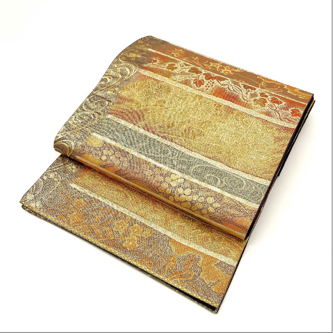 【リサイクル着物】袋帯 花模様 横段 438cm 正絹 Aランク 六通 フォーマル グラデ 1123002913399