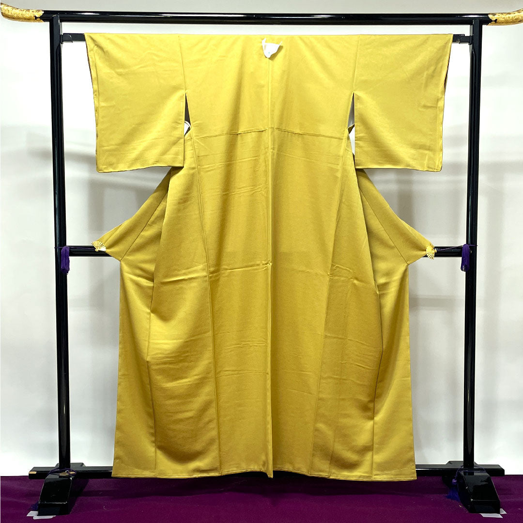 [Recycled Kimono] Plain Color Polyester Yellow Lacquer Washable Kimono ...